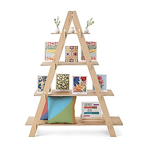 Displays2go Dandelion A-Frame Ladder Shelf Fixture, Eco-Friendly Plywood Material, Knockdown Design - Natural (DBAFSH1)