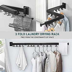 Augot Clothes Drying Rack, Tri-Fold Laundry Drying Rack Wall Mount, Retractable Clothes Hanger Rack Space-Saver, Collapsible Laundry Drying Rack for Laundry, Balcony, Bedroom-User Friendly & Durable