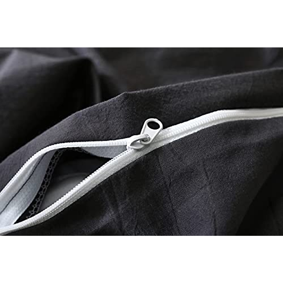 F.Y.Dreams 100% Washed Cotton Duvet Cover for Weighted Blanket 60x80 inches with 8 Ties, Zipper on Long Side/Black Grey/Just Duvet Cover