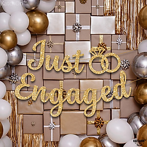 KatchOn, Glitter Gold Just Engaged Banner - 10 Feet, No DIY | Engagement Banner for Just Engaged Decorations | Engagement Party Decorations | Just Engaged Sign | Engagement Decorations
