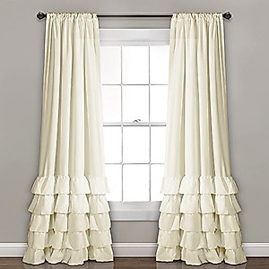 Lush Decor, Ivory Allison Ruffle Curtains-Window Panel Drapes Set for Living, Dining Room, Bedroom (Pair), 84" x 40", 84 in L