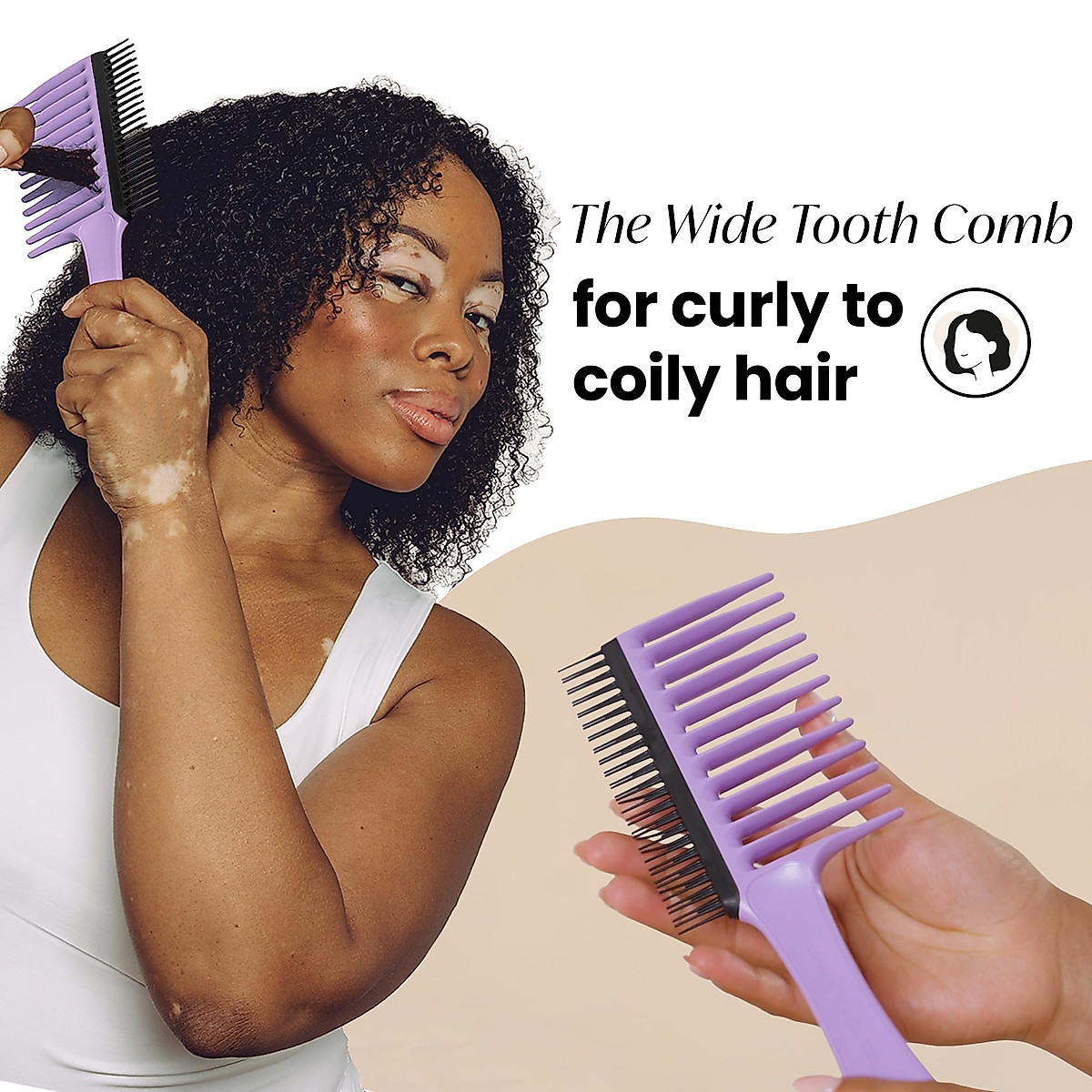 Tangle Teezer The Wide Tooth Comb for Curly Hair, Double-Sided Detangling Comb for All Hair Types, Wet and Dry Detangling, Lilac