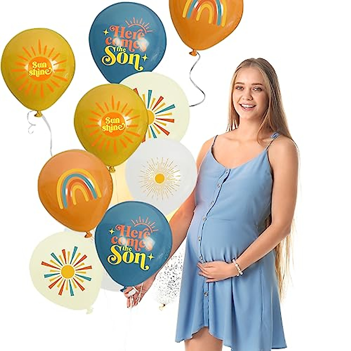 Here Comes The Son Baby Shower Decorations,35pcs Boho First Trip Around The Sun Balloon,Sunshine Party Retro Latex Balloons for You are My Sunshine Baby Shower Decoration Supplies