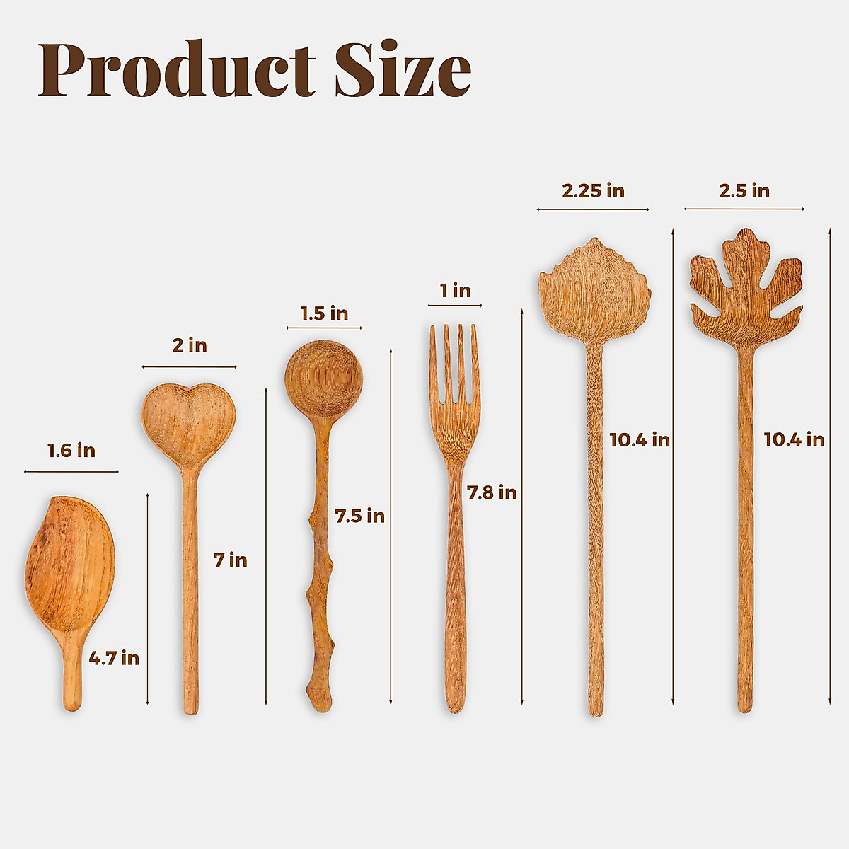 JABIHOME Natural Wooden Spoons and Forks Set of 6, Easter Gifts for Mom, Salad Tongs for Serving, Cooking Kitchen Utensils, Kitchen Gifts for Mom, Gifts for Women, Happy New Year Gifts