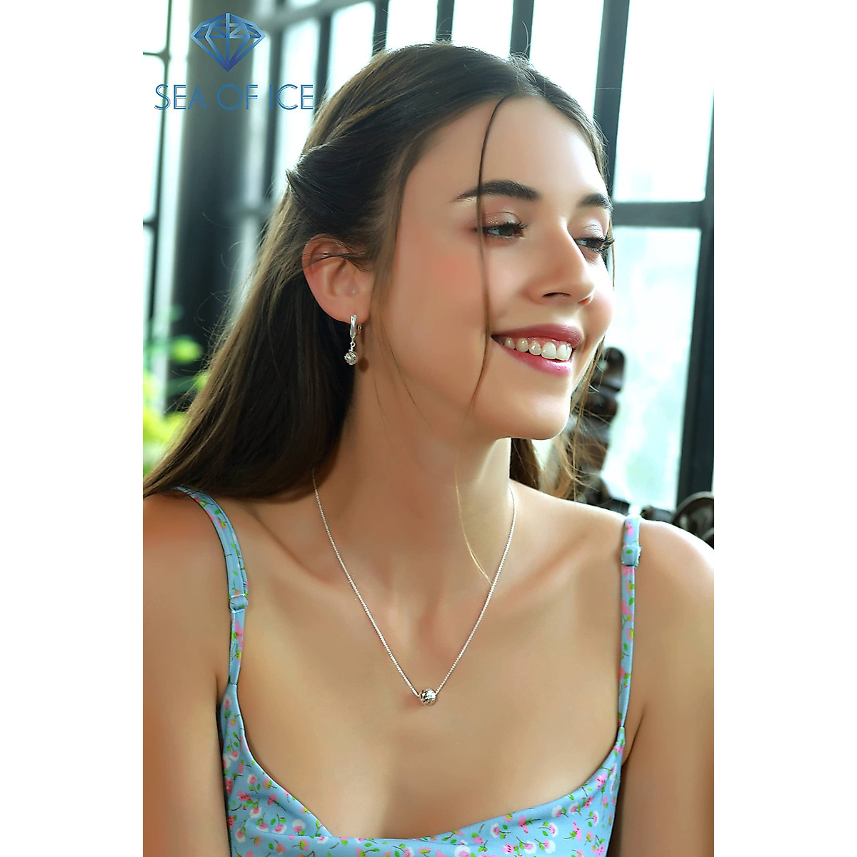 SEA OF ICE Silver Necklace for Women, Bead Necklace, 10mm Diamond-Cut Ball Bead, Sterling Silver Chain, Dainty Necklace for Women and Men, Stacking Gift Holiday Birthday