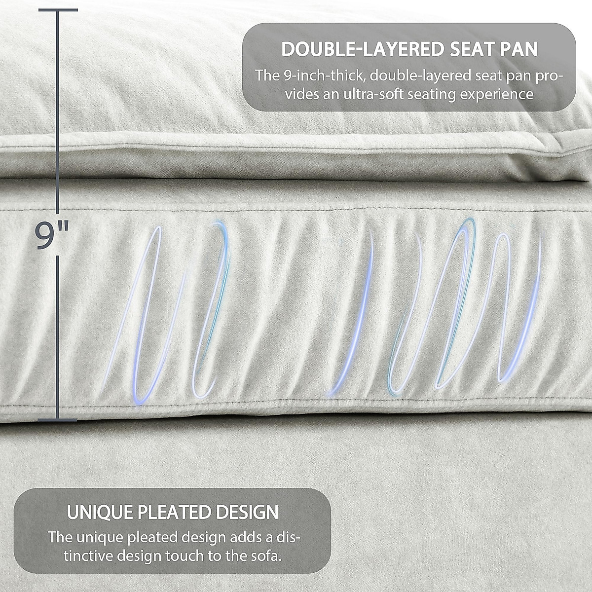 GNIXUU 95" L Shaped Sectional Sofa Couch for Living Room, Modern Tech Cloth Farbic 3 Seat Cloud Couch with Deep Seat and Ottoman, Comfy Upholstered Modular Sofa for Apartment, Office(Beige)