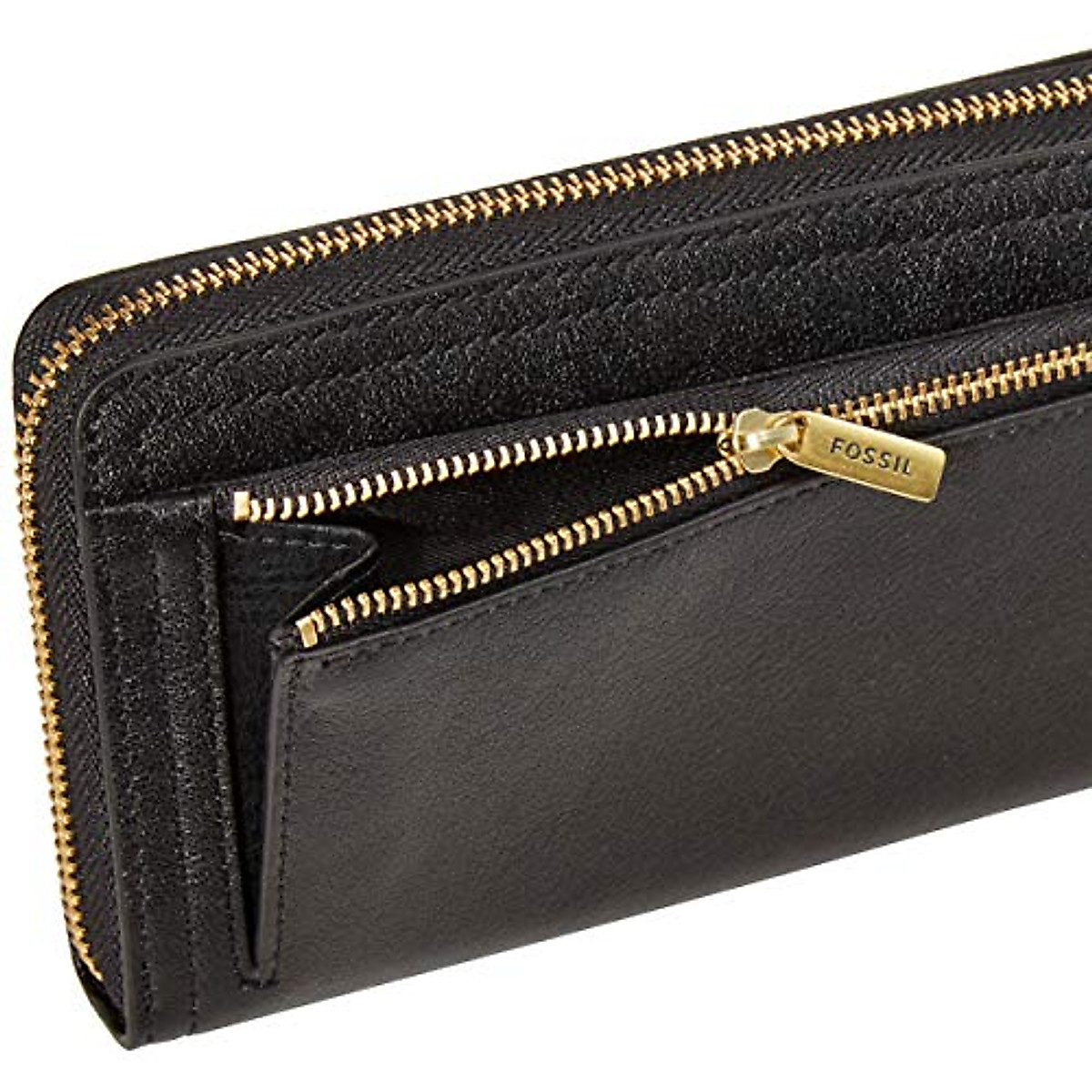 Fossil Logan Leather Zip Around, Black