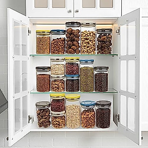 TrendPlain Air Tight Containers for Food - Pop Up High - Grade Borosilicate Glass Container with Stackable Lids - Storage Containers for Pantry, Cereal, Coffee, Rice, Flour 27 Oz / 800 ML, Grey