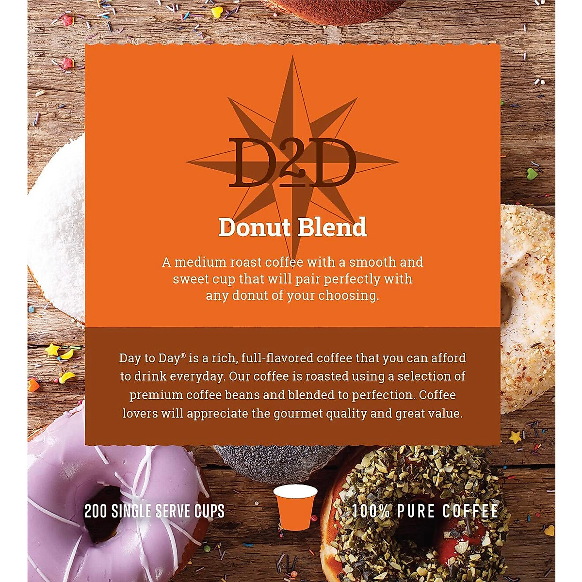 Day To Day 200-Count Donut Blend, Medium Roast Single Serve Coffee Pods for K-Cup Keurig Brewers (Donut Blend, 200 Count (Pack of 1))