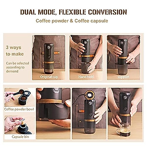 TASKITERY Portable Espresso Maker,12V Travel Coffee Machine,9 Bar Pressure Compatible with NS Capsule & Ground Coffee for Office Travel Camping Driving