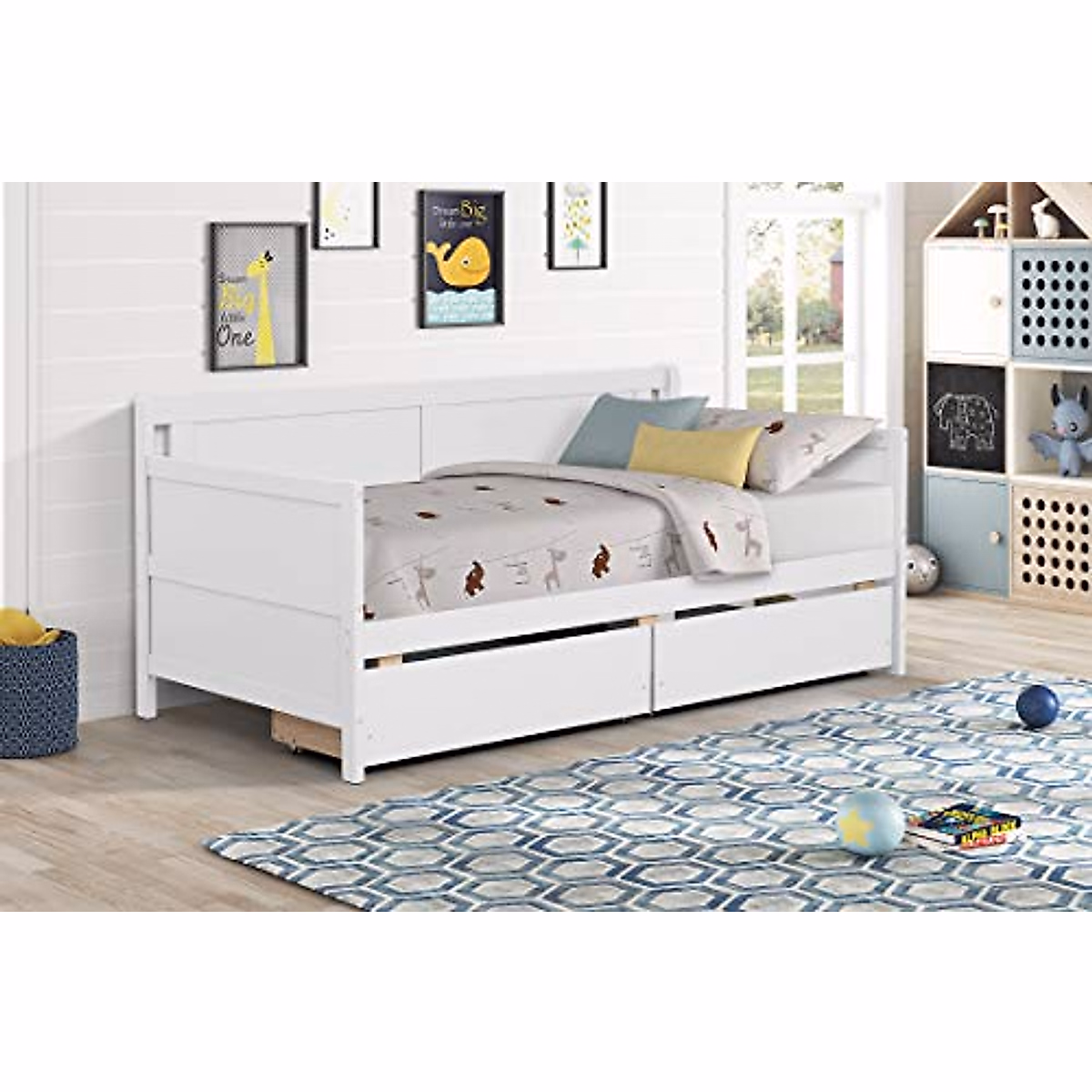 Harper & Bright Designs Twin Daybed with Two Drawers, Wood Twin Size Sofa Bed Frame with Wooden Slat Supports, Storage Daybed for Bedroom, Living Room (White, Twin with Drawers)