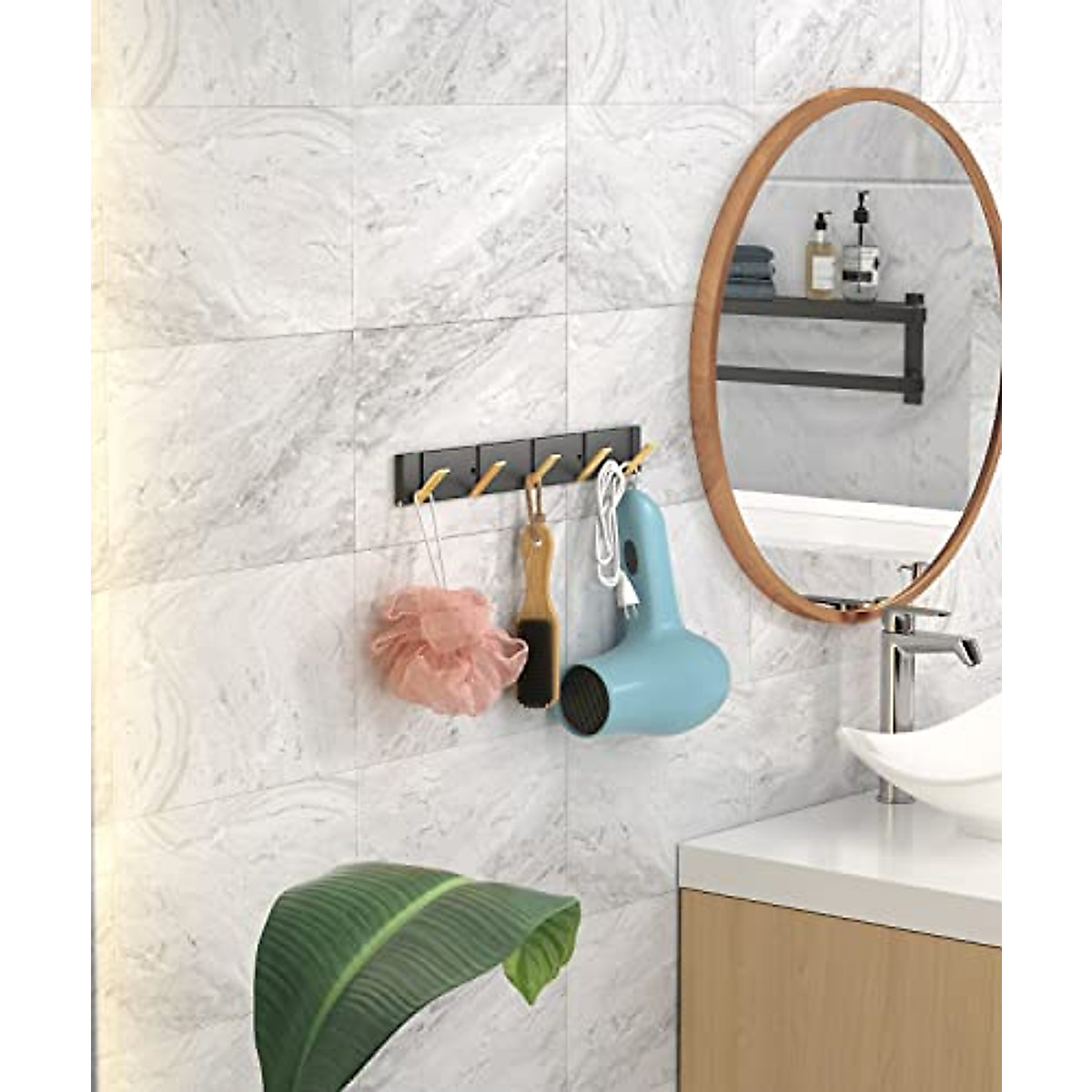 HOMHII Aluminum Folding Coat Hook Wall Mounted 5-Hook,Withstands 50 lbs Coat Hooks for Purse Clothing Entrance Jacket