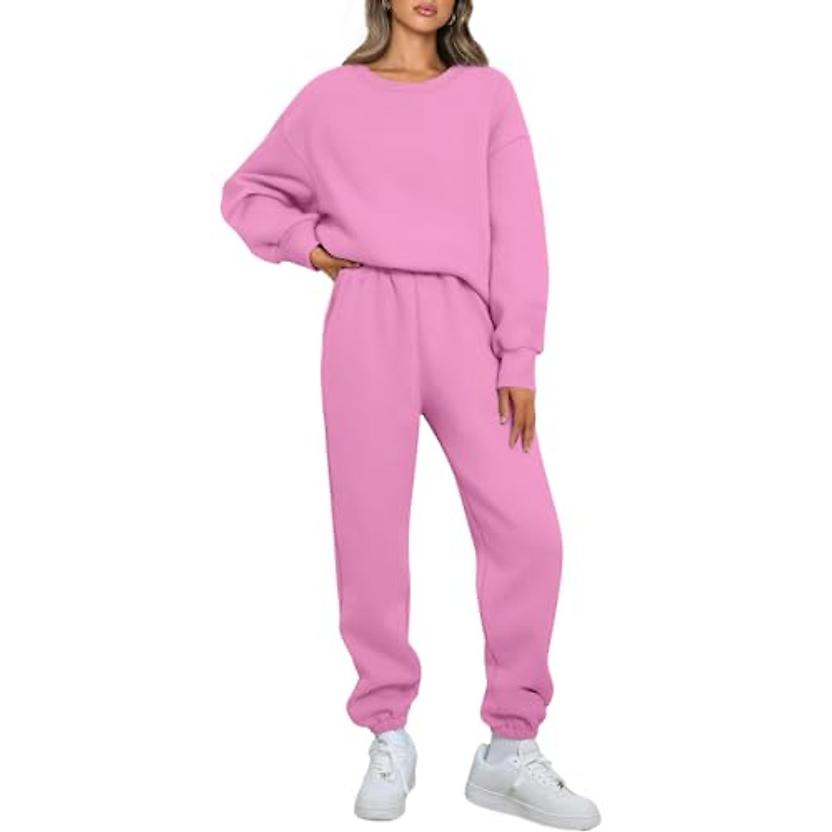 AUTOMET Sweatsuits for Women Set 2 Piece Outfits Oversized Sweatshirt Fall Outfits 2025 Lounge Sets Pullover Casual Trendy Y2k Clothing Sweatpants with Pockets Pink S