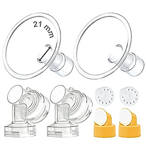 Maymom MyFit Flange Set, Two-Piece Breast Shield (21mm Small) Connector Valve Membrane Compatible with Medela Breast Pumps (Pump in Style Advanced, Lactina, Symphony) Not Original Medela Pump Parts