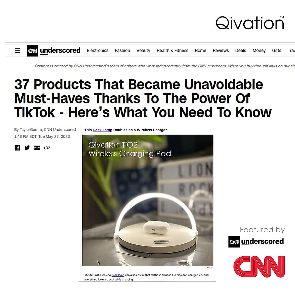 Qivation TiO2 Multifunctional Desk Lamp with Wireless Charger, Japan Tech 24/7 Air Purification, LED lamp 3 Brightness Levels, Phone Stand, Eye-Caring Night Light Qi Comp. for Home & Office