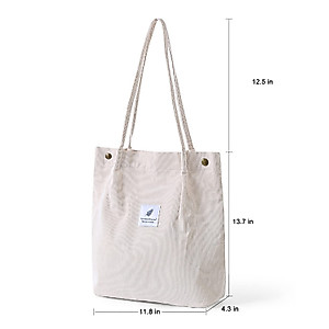 Ellames Women's Shoulder Handbags Women Corduroy Tote Bag Big Capacity with Pockets for Office School Green