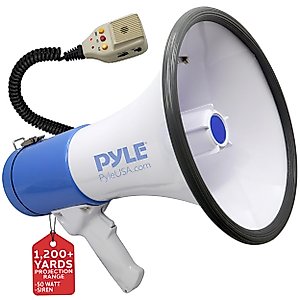 Pyle Megaphone PA Bullhorn Speaker - Built-in Siren 50 Watts Rechargeable Battery- 10 Sec Record Function for Football Baseball Basketball Cheerleading Fans Coaches or for Safety Drills - (PMP59IR)