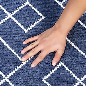 COZYLOOM 8x10 Modern Geometric Shag Rugs for Living Room Ultra Plush Diamonds Textured Area Rug Thick Fluffy Throw Carpet Boho Indoor Non-Slip Area Rug for Bedroom Home Office Floor Decor Navy