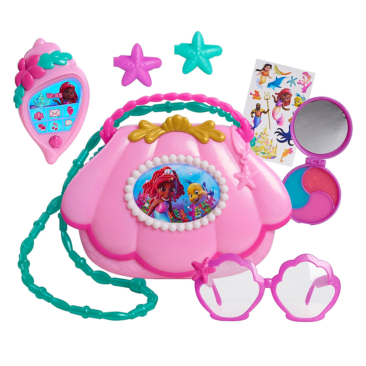 Disney Junior Ariel Mer-Mazing Bag Set, Dress Up and Pretend Play, 8-Pieces Pink Toy Purse, Kids Toys for Ages 3 Up by Just Play