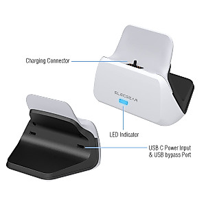 ElecGear Solo Charging Dock for PS5 Controller, Wall Mount and Desktop Dual Purposes USB Charger Stand Docking Station for Single Playstation 5 DualSense Wireless Controller