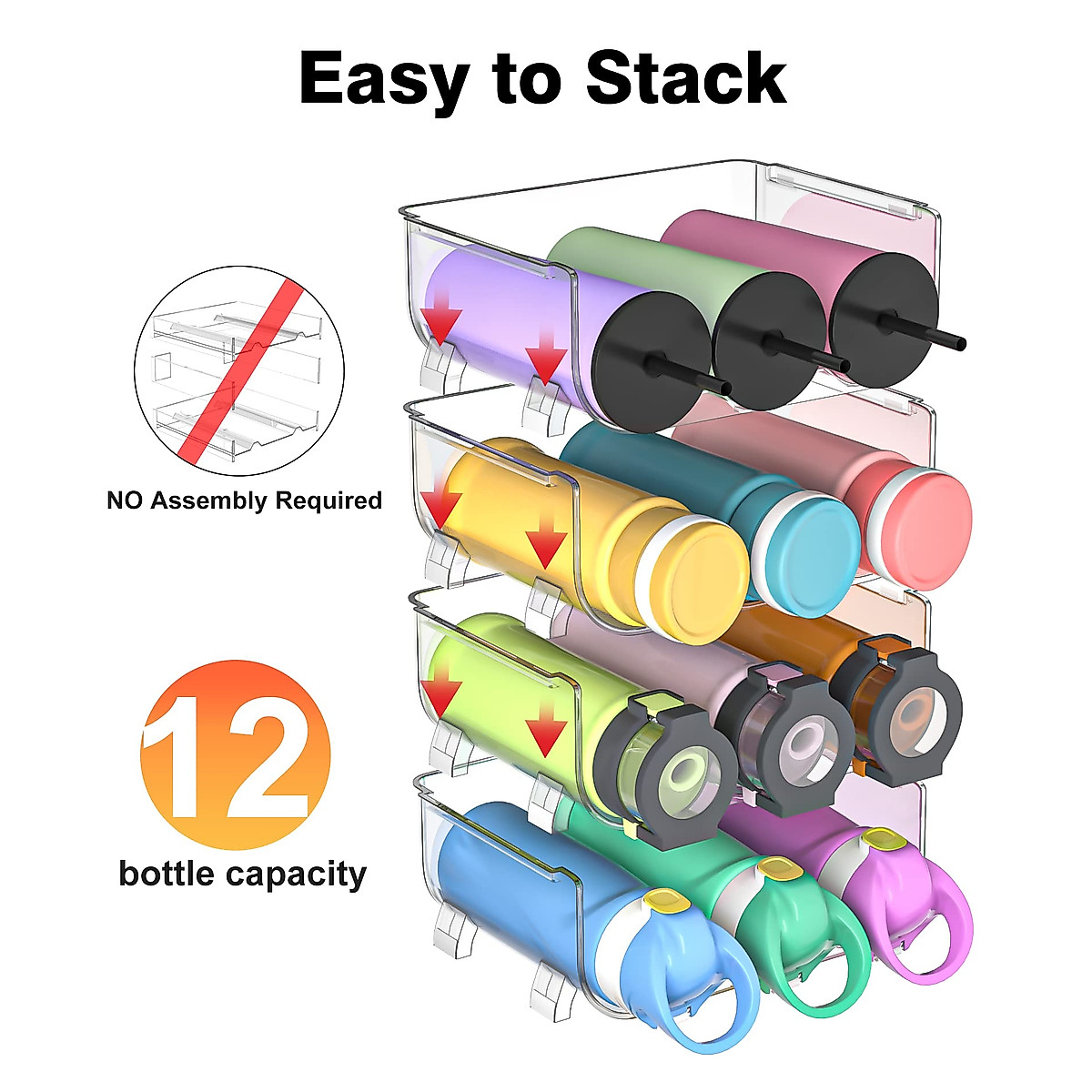 Hyperzoo Water Bottle Organizer, Water Bottle Holder, Plastic Stackable Water Bottle Storage Rack for Kitchen Cabinets/Countertop/Refrigerator/Pantry Storage/Home Organization and Storage, Clear-4pack