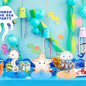 12Pcs Ocean Sea Animal Honeycomb Centerpieces Ocean Animals Baby Shower Decorations Under The Sea Party Table Centerpieces Sea Animals Decorations for Sea Theme Birthday Party Supplies
