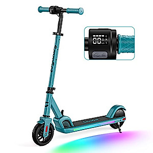 SmooSat PRO Electric Scooter for Kids, Colorful Rainbow Light, LED Display, Adjustable Speed and Height, Foldable, Ages 8 and Up, 2023 Model