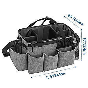 LoDrid Wearable Cleaning Caddy Bag with 4 Foldable Dividers, Cleaning Supply Tote for Cleaning Supplies, Cleaning Organizer with Shoulder Strap and Side Handles for Cleaners & Housekeepers, Grey