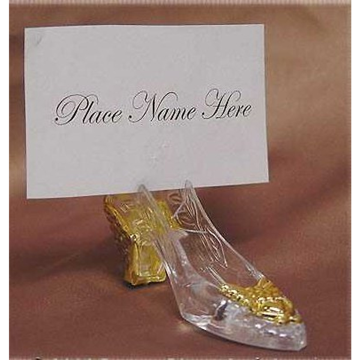 Pack of 36 Gold Accented Cinderella Clear Acrylic Slipper Placecard Holders - Place Card Holders for Quinceanera, Fairy Tale Wedding Favors, or Princess Themed Decorations (3-3/4" long)