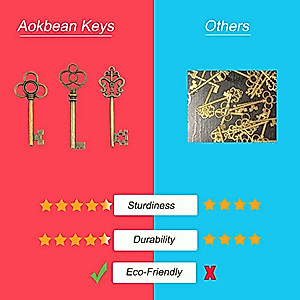 Aokbean Mixed Set of 30 Large Skeleton Keys in Antique Bronze - Set of 30 Keys