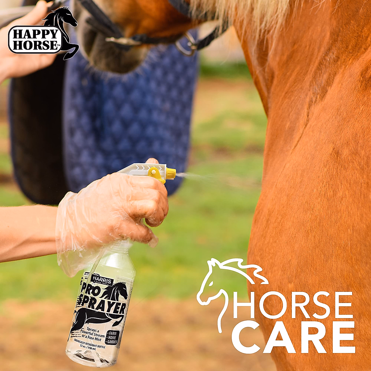 HARRIS Professional Spray Bottle for Horses 32oz (3-Pack), All-Purpose Chemically Resistant with Clear Finish, High Output Pressurized Sprayer, Adjustable Nozzle and Measurements