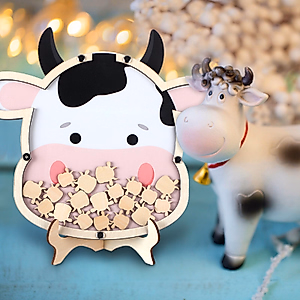 Geelin Baby Shower Guest Book Alternatives Cow Baby Shower Decorations Farm Baby Shower Sign in Guest Book Picture Frame with 50 Pcs Wood Slices for Cow Gender Reveal Decorations Birthday Party