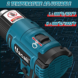 Cordless Heat Gun, Uaoaii 21V Hot Air Gun w/ 2x 4.0Ah Rechargeable Battery, 4 Nozzle, Led Light & Suitcase, 2-Temp Setting Max 1022°F(550°C) Heat Gun for Crafts, Shrink Tubing, Resin & Decorating