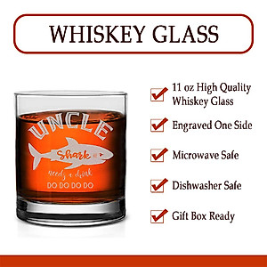 Veracco Uncle Shark Needs a Drink Whiskey Glass Funny BirthdayGifts Fathers Day For Uncle New Dad Father (Clear, Glass)
