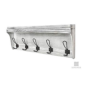 Seremeo Wooden Coat Rack, Wall Mounted Coat Rack with Shelf, Grey or Brown Mudroom Organizer, 26 inch Entryway Shelf with 5 Coat Hooks (Rustic Grey or Brown)