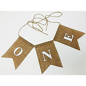 Shimmer Anna Shine First Birthday Banner ONE High Chair for Baby Boy and Girl and Anniversary Party Cake Decorations Burlap (White Print)