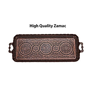 COPPERLOOM Decorative Trays for Coffee Table | Serving Tray with Handles | Rectangle Small Gold Silver Metal Tray (Copper)