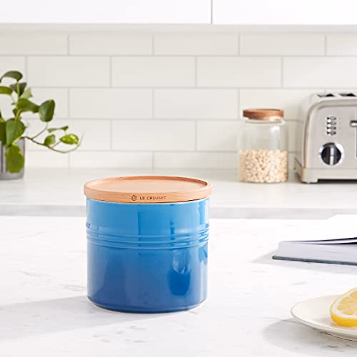 Le Creuset Stoneware Canister with Wood Lid, 1.5 qt. (5.5" diameter), Marseille