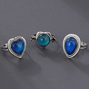 LUBINGSHINE 3 Pieces Mood Ring Changes Colors When Emotion Feeling Changes Adults Heart Water Drop Mood Rings for Women (Heart & Drop)