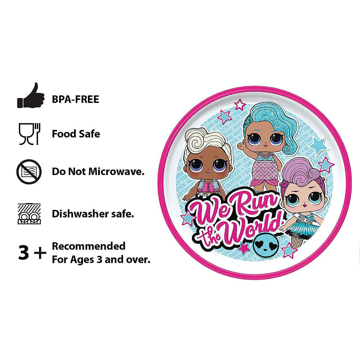 Zak Designs L.O.L. Surprise! Series Kids Plate, Bowl, Water Bottle & Flatware Set, Series 1-3 Characters, 5-piece set