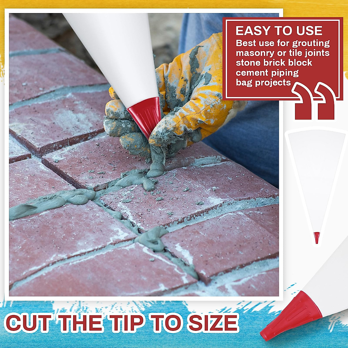 Gueevin 6 Pcs Tile Grout Masonry Mortar Bag with Molded in Tip Tear Puncture Resistant Heavy Duty Vinyl Piping Cement Bag 13 x 24 Grout Bag Masonry Tools for Tile Installation Work (Red)