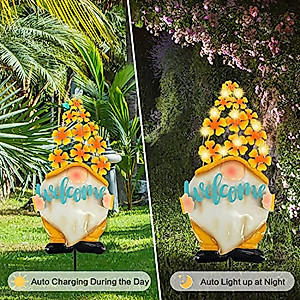 TT & MM Gnomes Garden Stakes Decorative with Solar LED Light - Metal Gnome Gifts Gnomes Decorations for Yard Art, Outdoor Decor, Home, Outside, Patio, Lawn (Yellow)