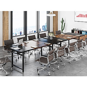 Tribesigns 6FT Conference Table, 70.8" W x 35.43" D Meeting Room Table Boardroom Desk for Office Conference Room, Splicing Board with Heavy Duty Metal Frame, Rustic Brown/Black