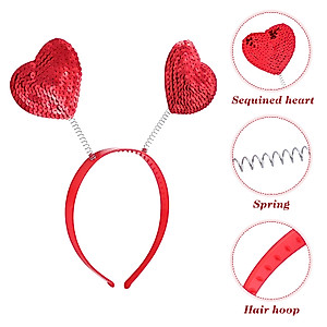 Lurrose Heart Headband Red Sequin Love-shaped Head Boppers Party Hair Accessoires for Holiday Festival