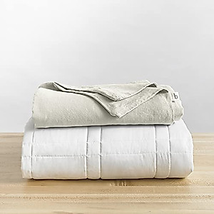 Baloo Soft 20lb Full/Queen Weighted Blanket with Removable Linen Cover - Heavy Cotton Quilted Blanket - Oatmeal, 60x80 inches Living