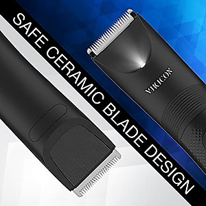 Electric Body Trimmer and Shaver for Men, VIKICON Body Groomer for Groin&Ball w/Light, Pubic Hair Trimmer Replaceable Ceramic Blade IPX7 Waterproof Wet/Dry, Lightweight Male Razor USB Type-C Charging