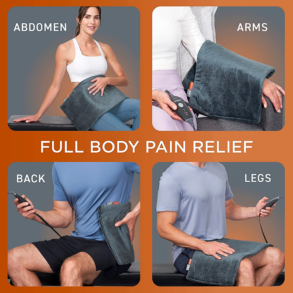 Pure Enrichment PureRelief Pro Far Infrared XL Heating Pad - Muscle Relief for Back, Neck, Shoulder, & Knee Pain in Athletes, 4 Heat Settings, Dry/Moist Heat, 12” x 24” Extra-Large Size (Iron Gray)