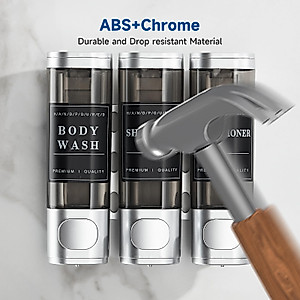 Shampoo and Conditioner Dispenser,Shower Dispenser 3 Chamber No Drill Wall-Mounted Shampoo Dispenser for Shower Wall Mounted Body Wash Dispenser for Bathroom Hotel Kitchen Large Capacity,Silver1