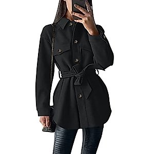 PRETTYGARDEN Women's Fall Fashion Winter Trench Coats Lapel Button Down Peacoat Belted Outerwear Casual Jackets (Black,X-Large)
