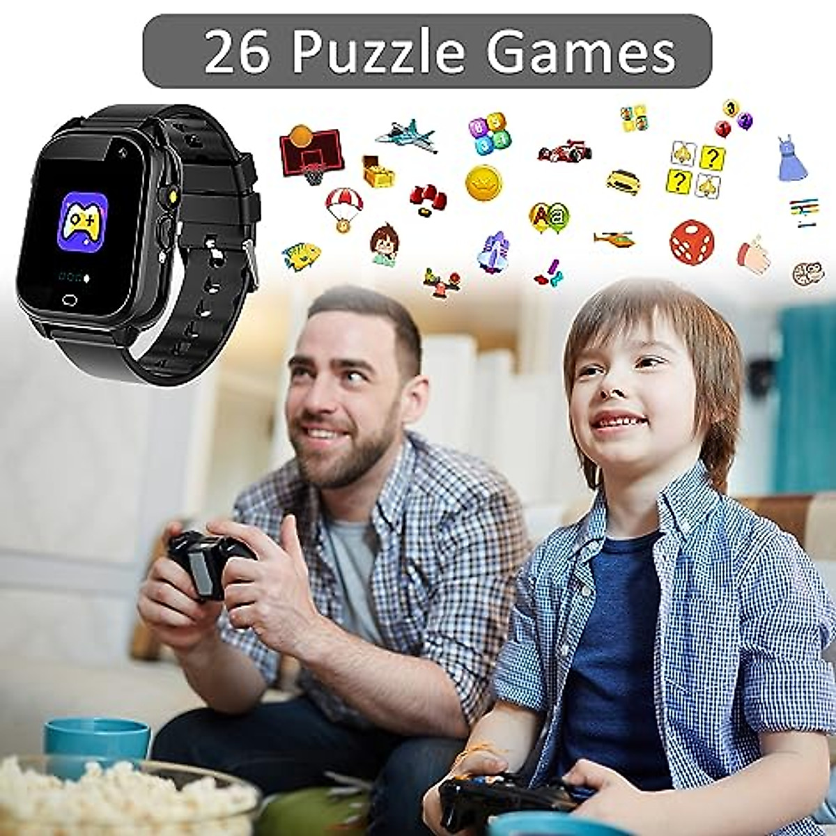 Smart Watch for Kids Boys,Kids Watches for 4-12 Year Old Educational Toys Gifts for Boys HD Touchscreen Kids Games Watch with 26 Puzzle Games Camera Video Torch Alarm Clock Music Pedometer Calculator